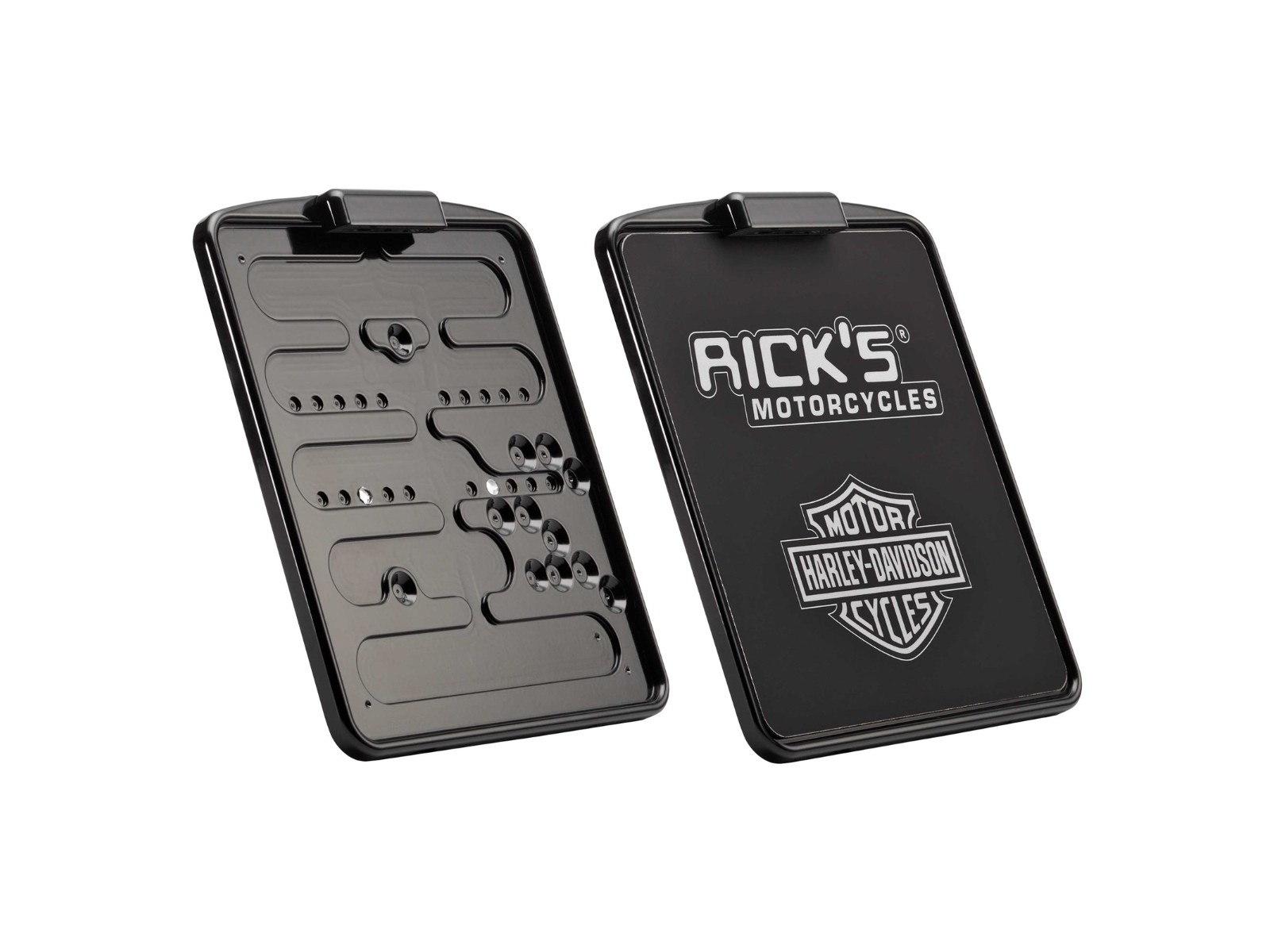 Rick's Motorcycles license plate base plate, milled aluminum