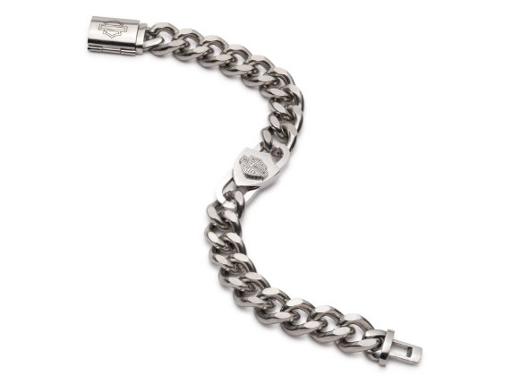 Harley-Davidson® Men's Bar & Shield Padlock Curb Chain Bracelet ...