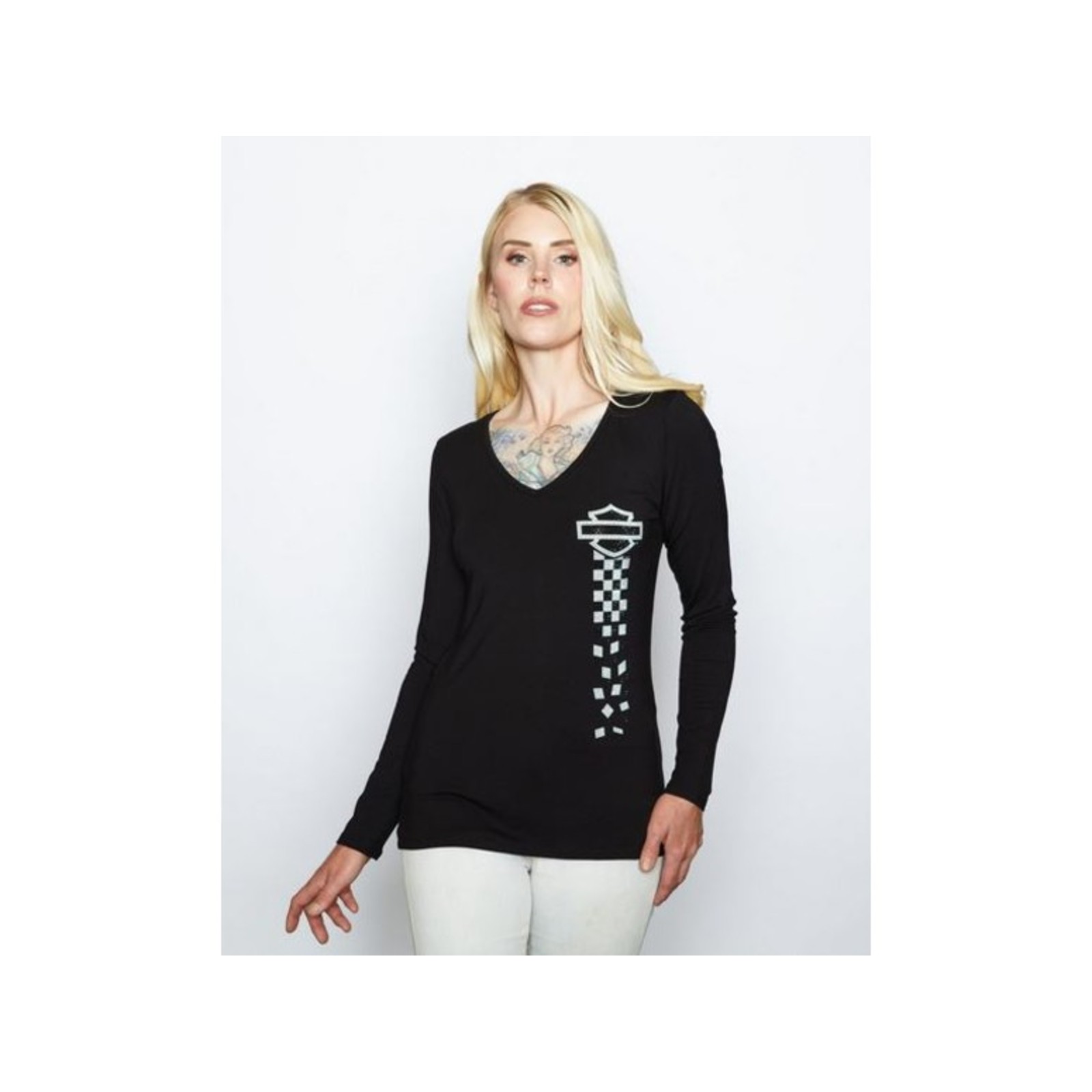 Harley-Davidson® Damen Longsleeve ''Check Flag'' mit Strass
