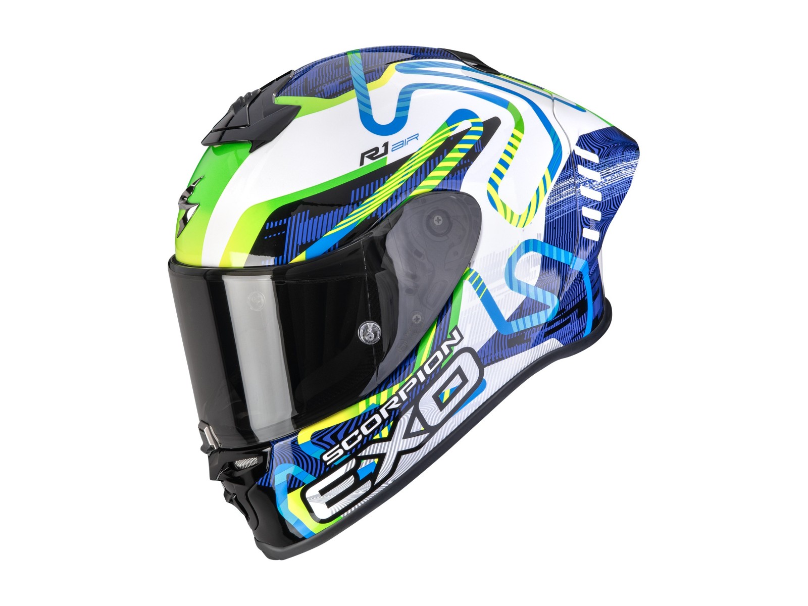 EXO-R1 Evo II Air Cornering Sport Motorrad Helm Weiß Blau Grün