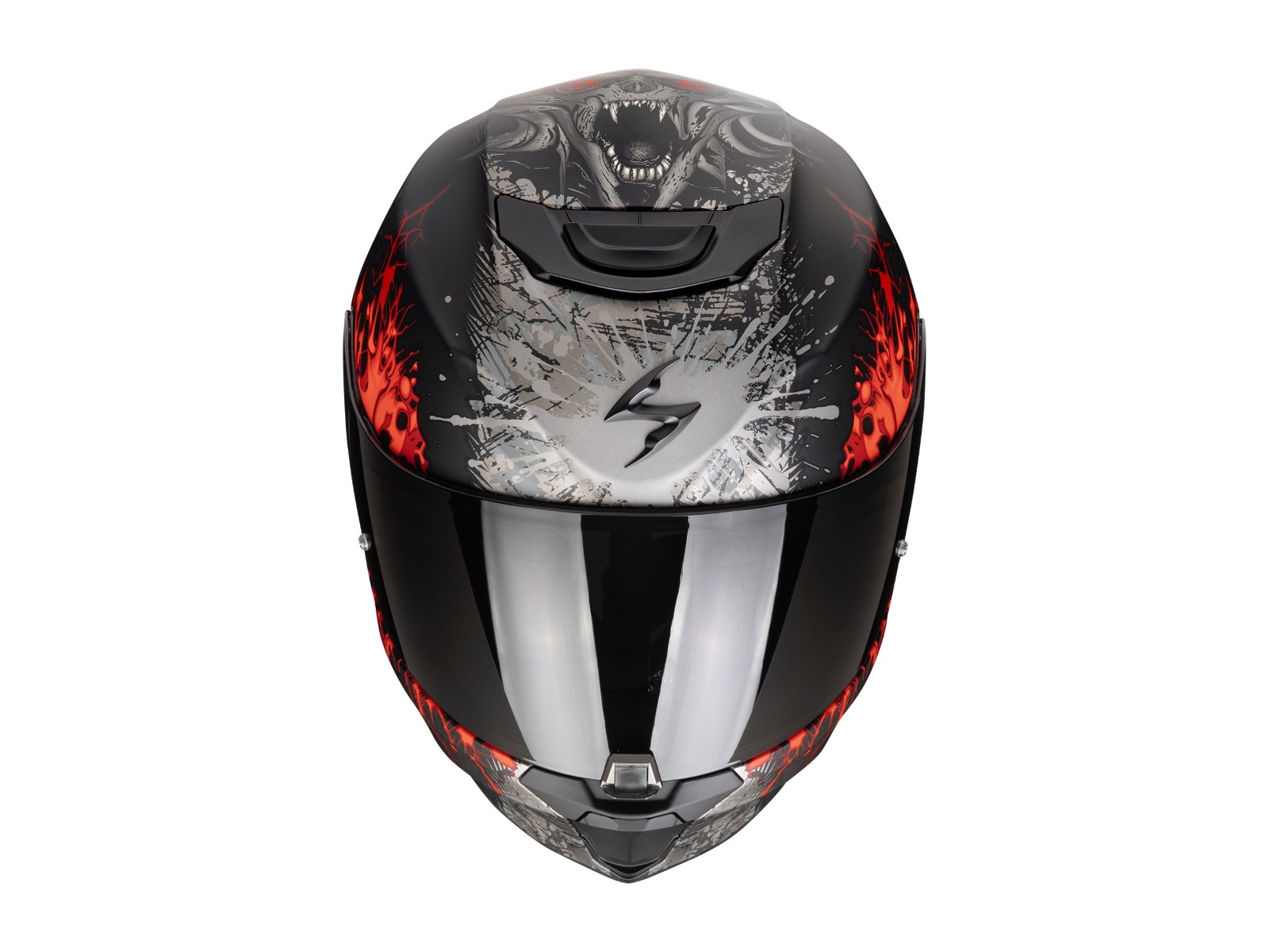 EXO-391 Wolf Motorcycle Helmet Black Silver Red Matte