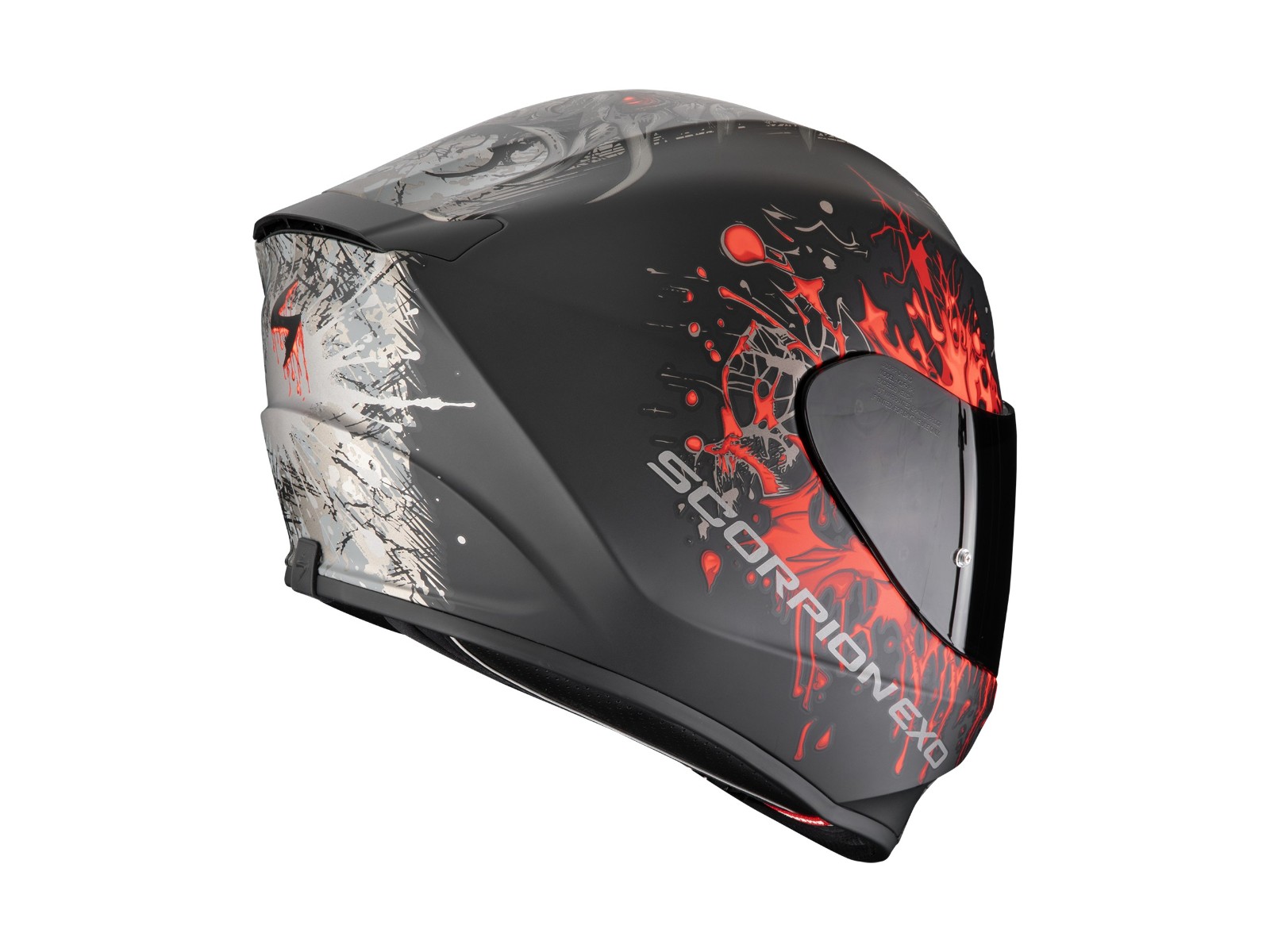 EXO-391 Wolf Motorcycle Helmet Black Silver Red Matte