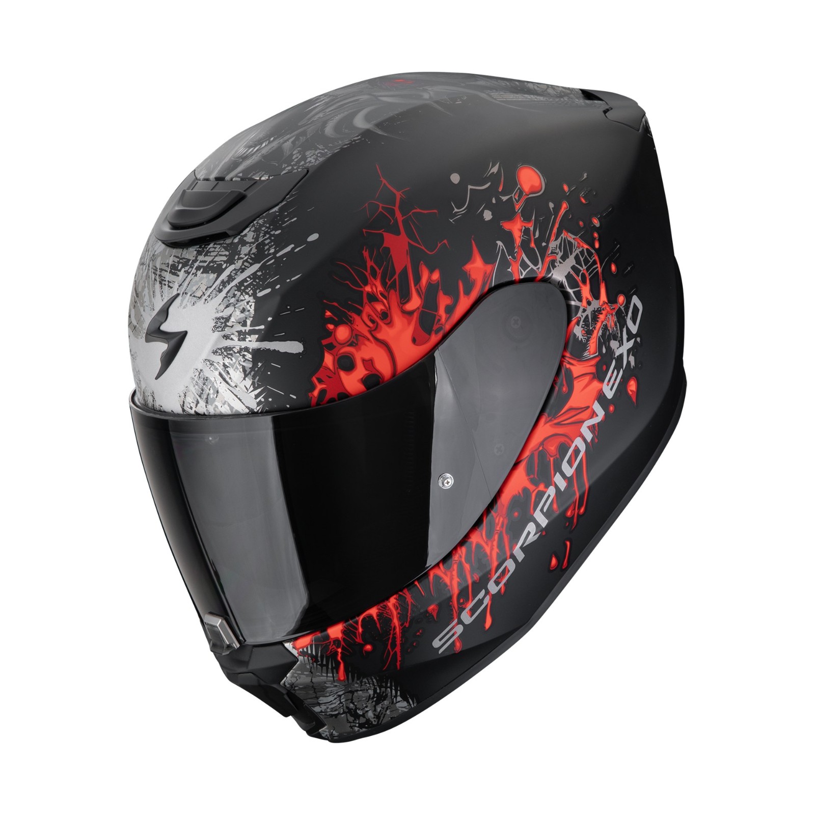 EXO-391 Wolf Motorcycle Helmet Black Silver Red Matte
