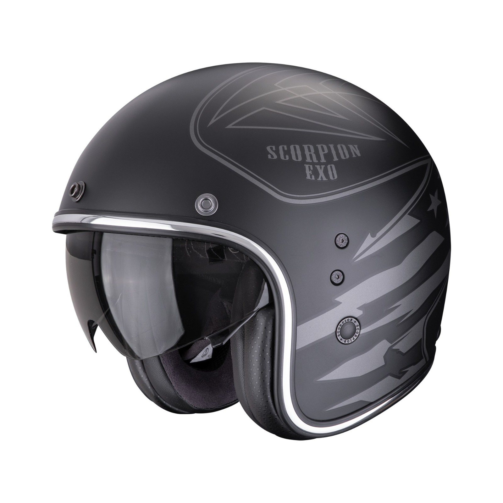 Belfast Evo Dawg Motorrad Jethelm Schwarz Silber Matt